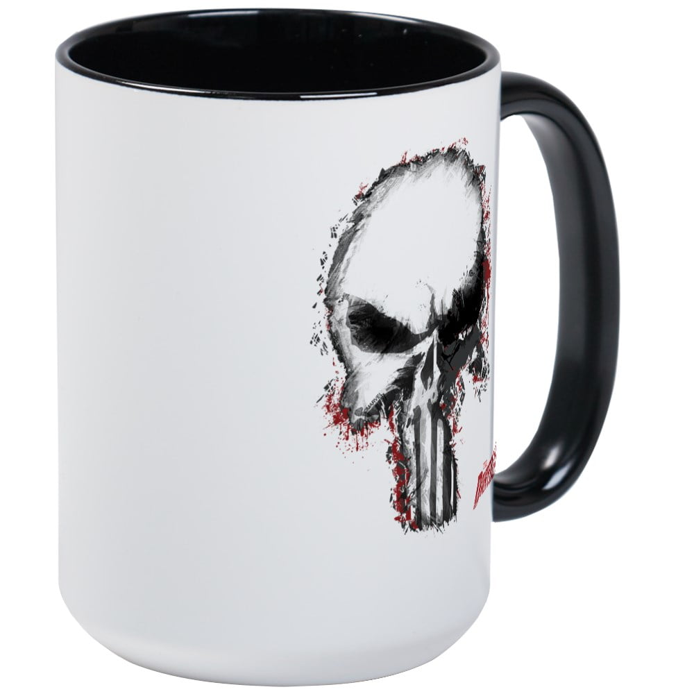 CafePress - Punisher Skull Red Outline Large Mug - 15 oz Ceramic Large ...