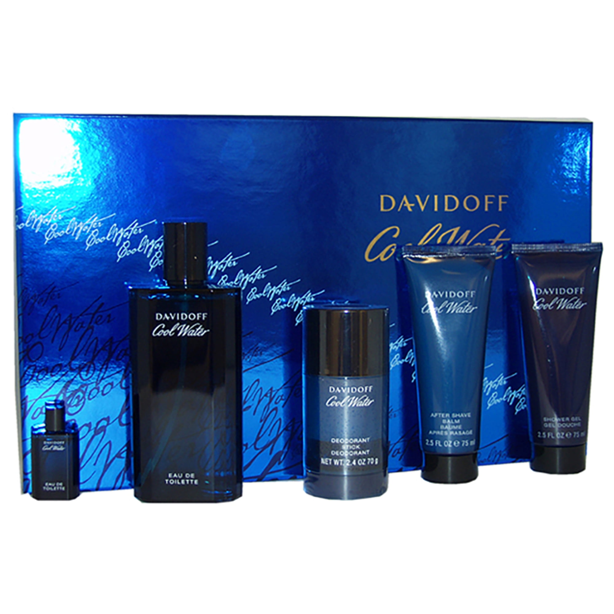 Cool Water by Davidoff for Men - 5 Pc Gift Set 4.2oz EDT Spray, 2.5oz ...