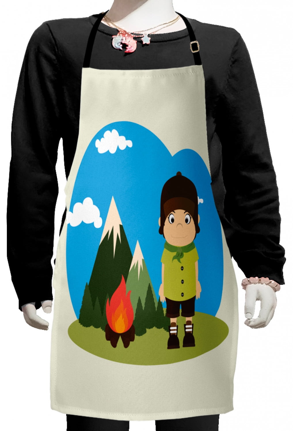 Colorful Kids Apron, Kid with Campfire on Mountains Hiking Eco ...