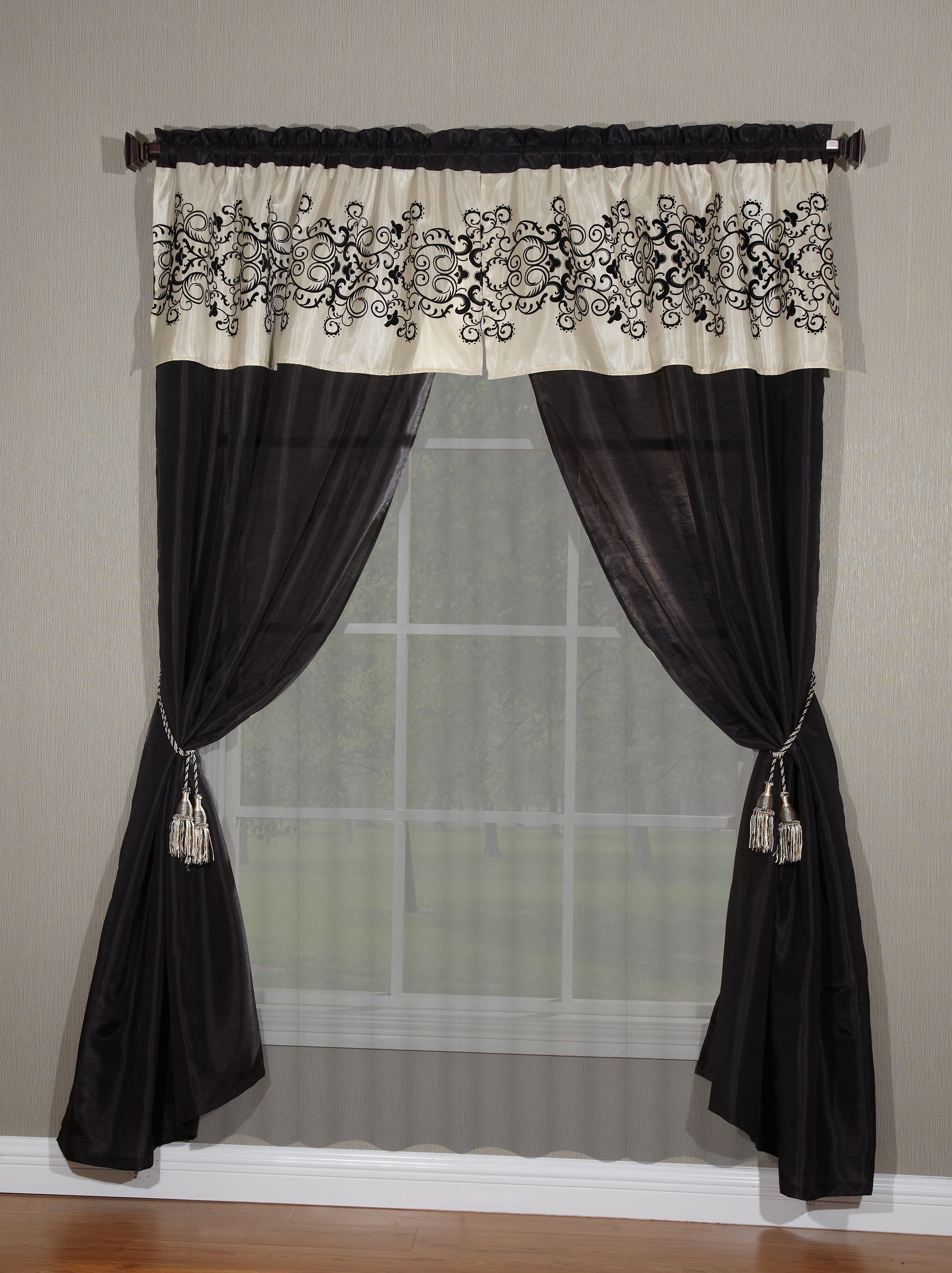 Lanco Cecil Semi-Sheer Window Curtain Panel with Rod Pocket Top, Black ...
