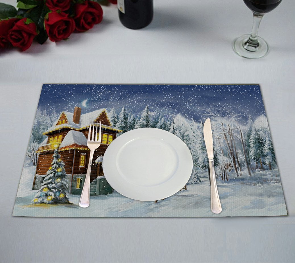 GCKG Festival Placemat, Christmas Winter Happy Scene Placemat 12x18 ...