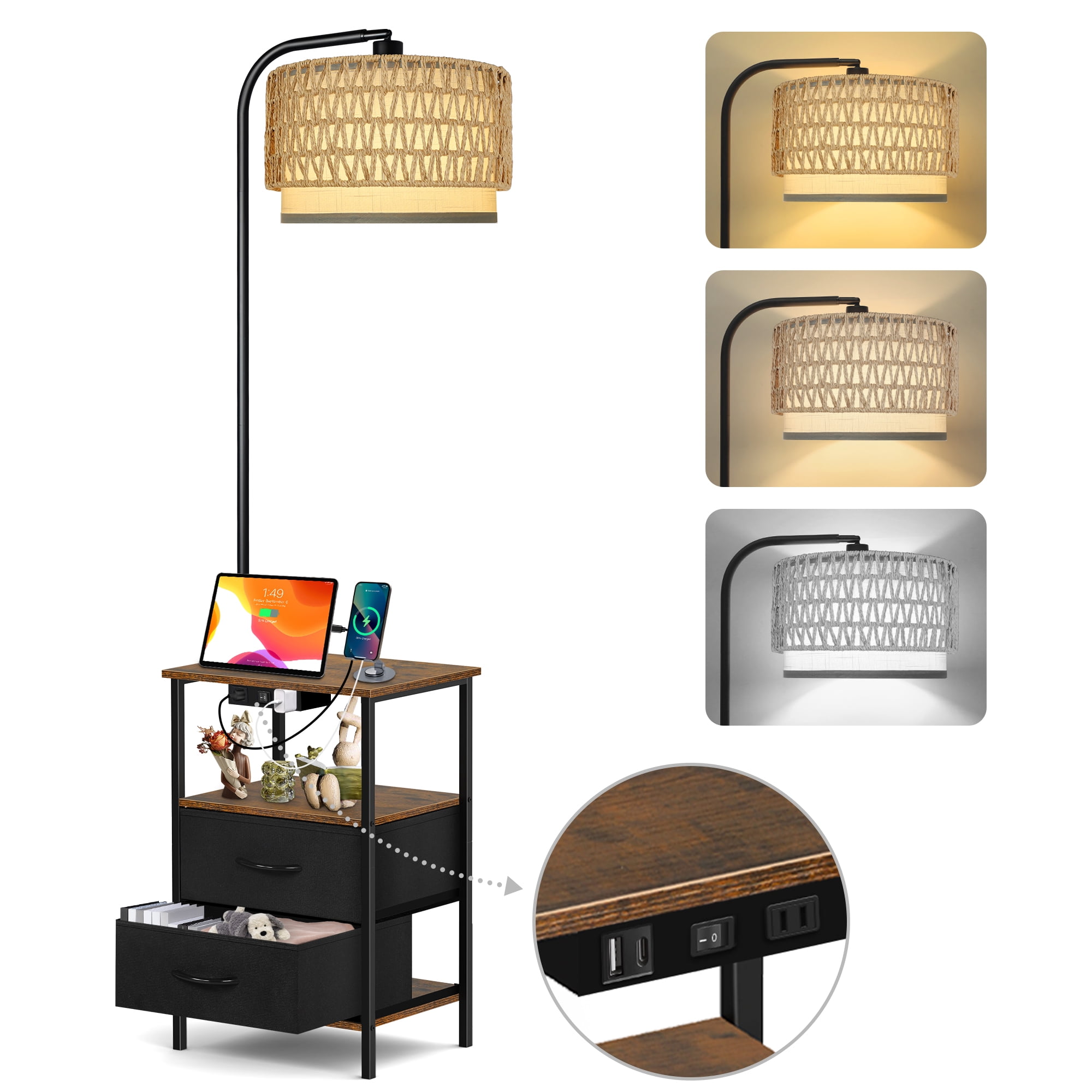 Click here for Outonlife Rattan Floor Lamp With Table For Living... prices
