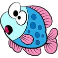 Blue Fish Cute Cheerful Happy Cartoon Character Wall Art Sticker Vinyl ...