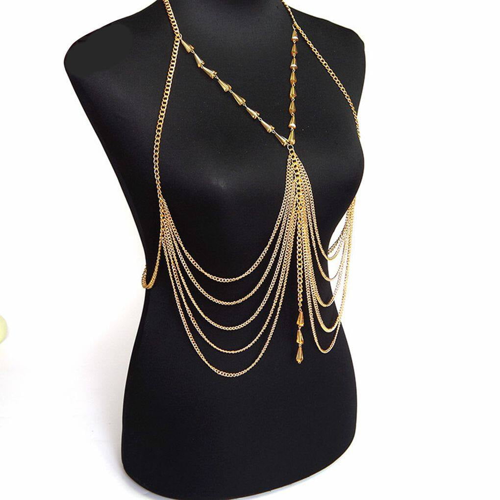 Click here for Ruiboury Women Sexy Bikini Body Chain Crystal Gold... prices