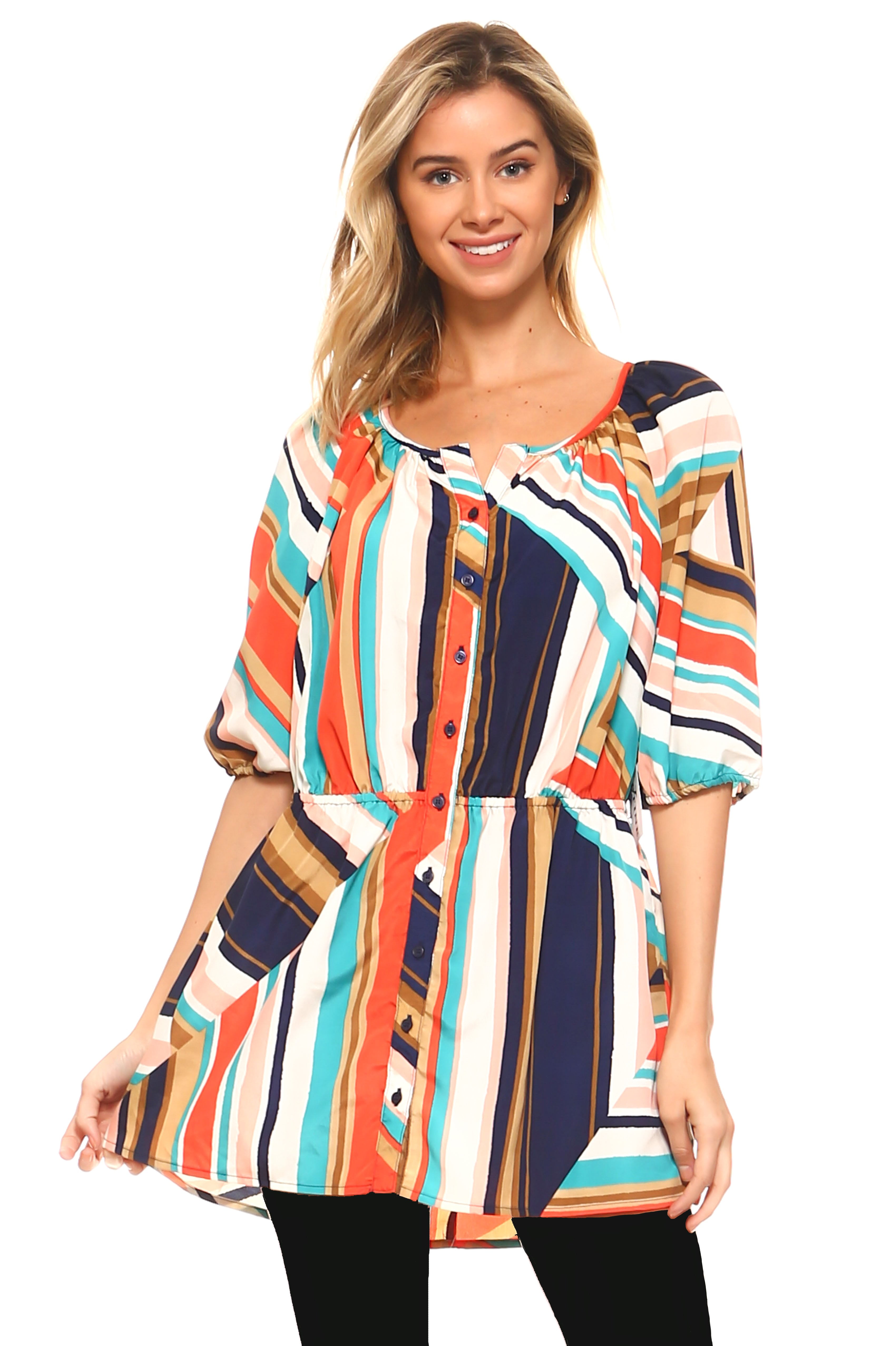 Christine V Women's Belted Button Front Top - Multi 589 - X-Large ...