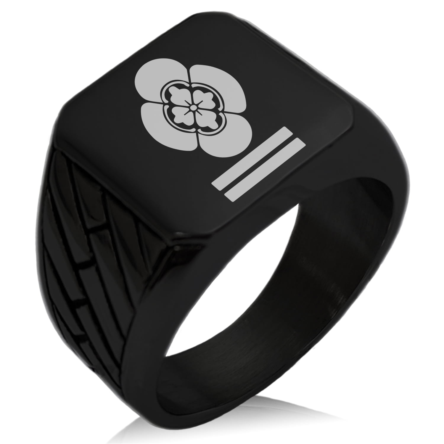 Stainless Steel Mikumo Samurai Crest Geometric Pattern Biker Style ...