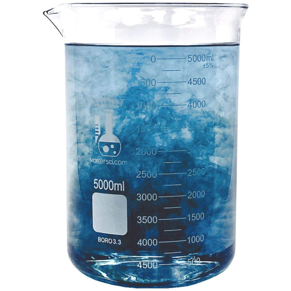 5000ml Beaker, Low Form Griffin, Borosilicate 3.3 Glass, Double Scale ...