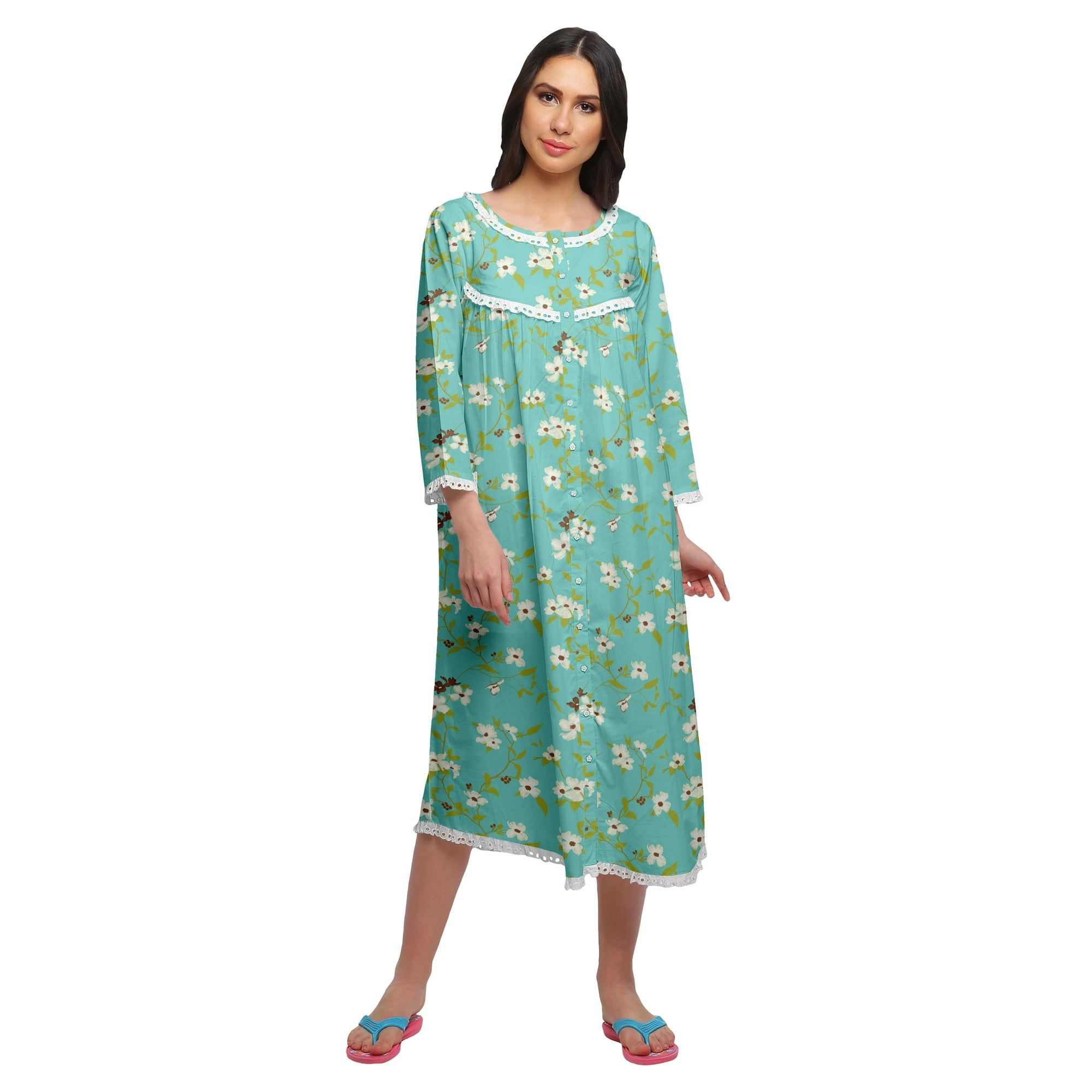 Click here for Moomaya Cotton Women Knee Length 3/4th Sleeve Nigh... prices