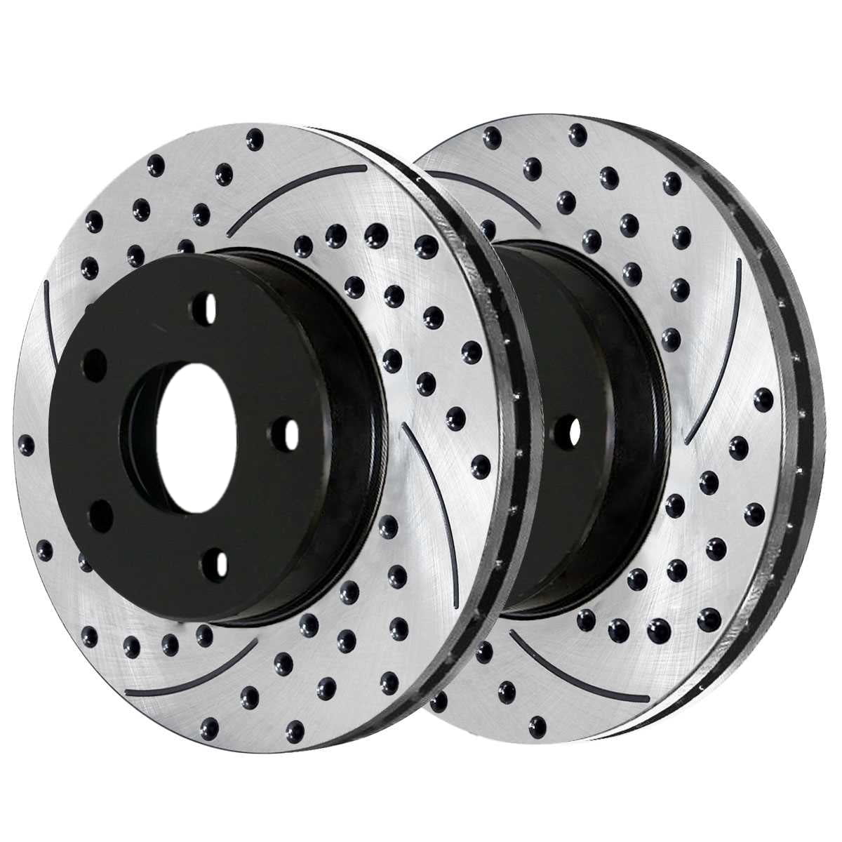 AutoShack Front Drilled Slotted Brake Rotors Black Pair of 2 Driver and ...