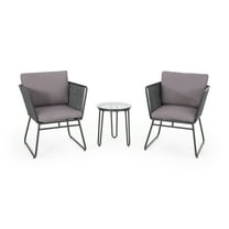 Kaceon Outdoor Boho Wicker 3 Piece Chat Set, Light Brown and Black ...