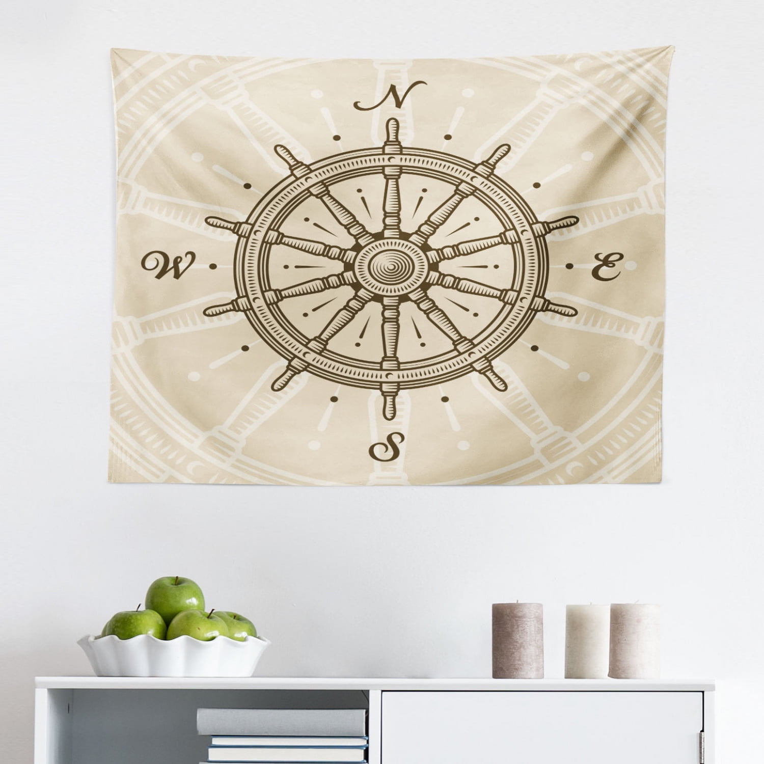 Ships Wheel Tapestry, Wooden Steering Wheel Image of Pirate Skull ...