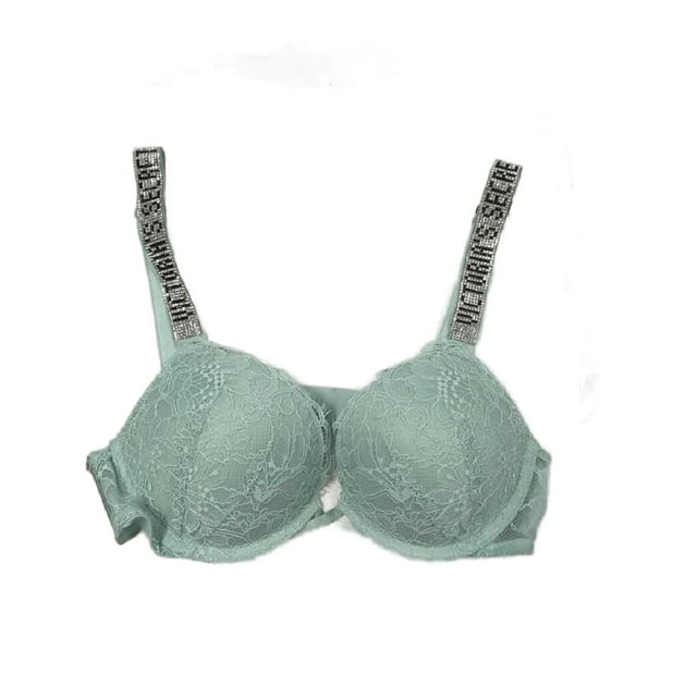 Victoria's Secret Bombshell Add 2 Cups Push-up Bra Rhinestone Strap Light Blue Lace 34A New ...