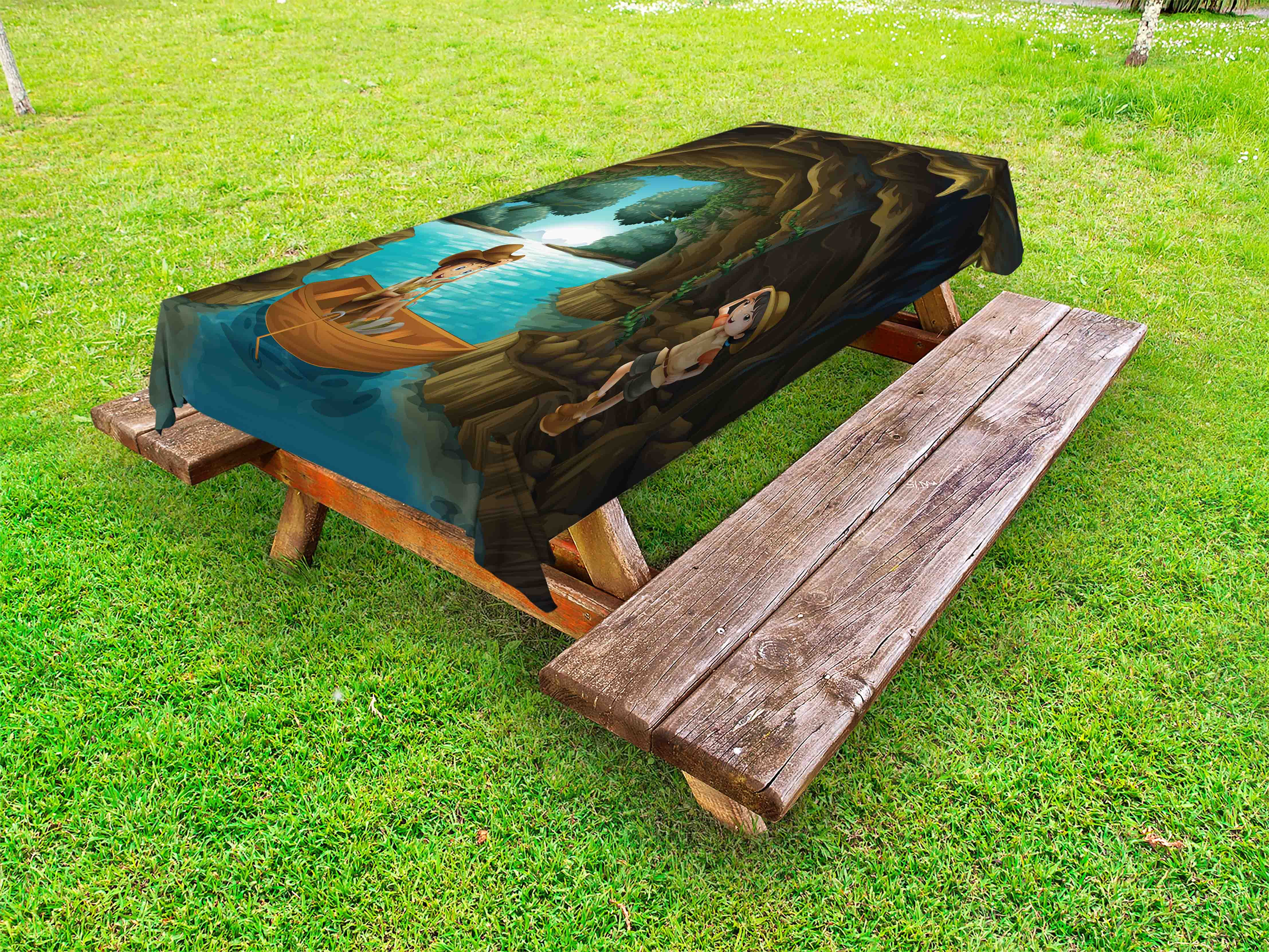 Explore Outdoor Tablecloth, Girl and Boy in a Cave with River and ...