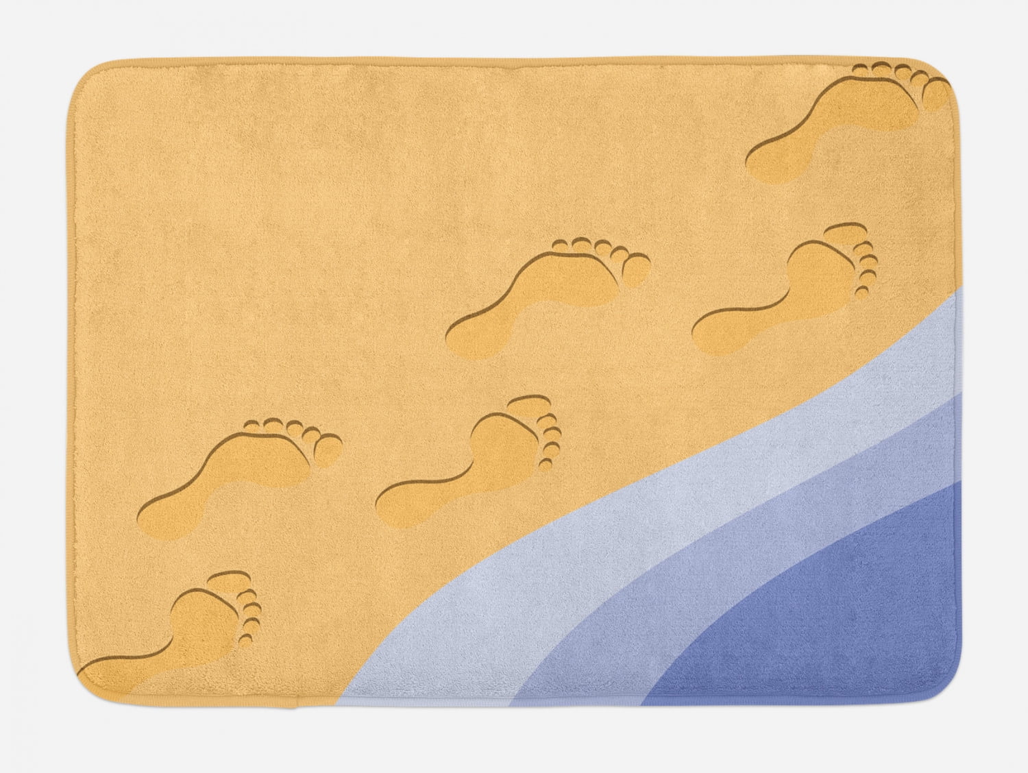 Modern Bath Mat, Footprints Sand Realistic Print Near Ocean Waves ...