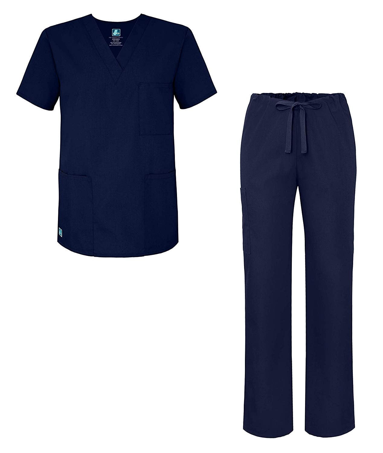 Adar Universal Unisex Scrub Set - Unisex V-Neck Scrub Top & Tapered ...