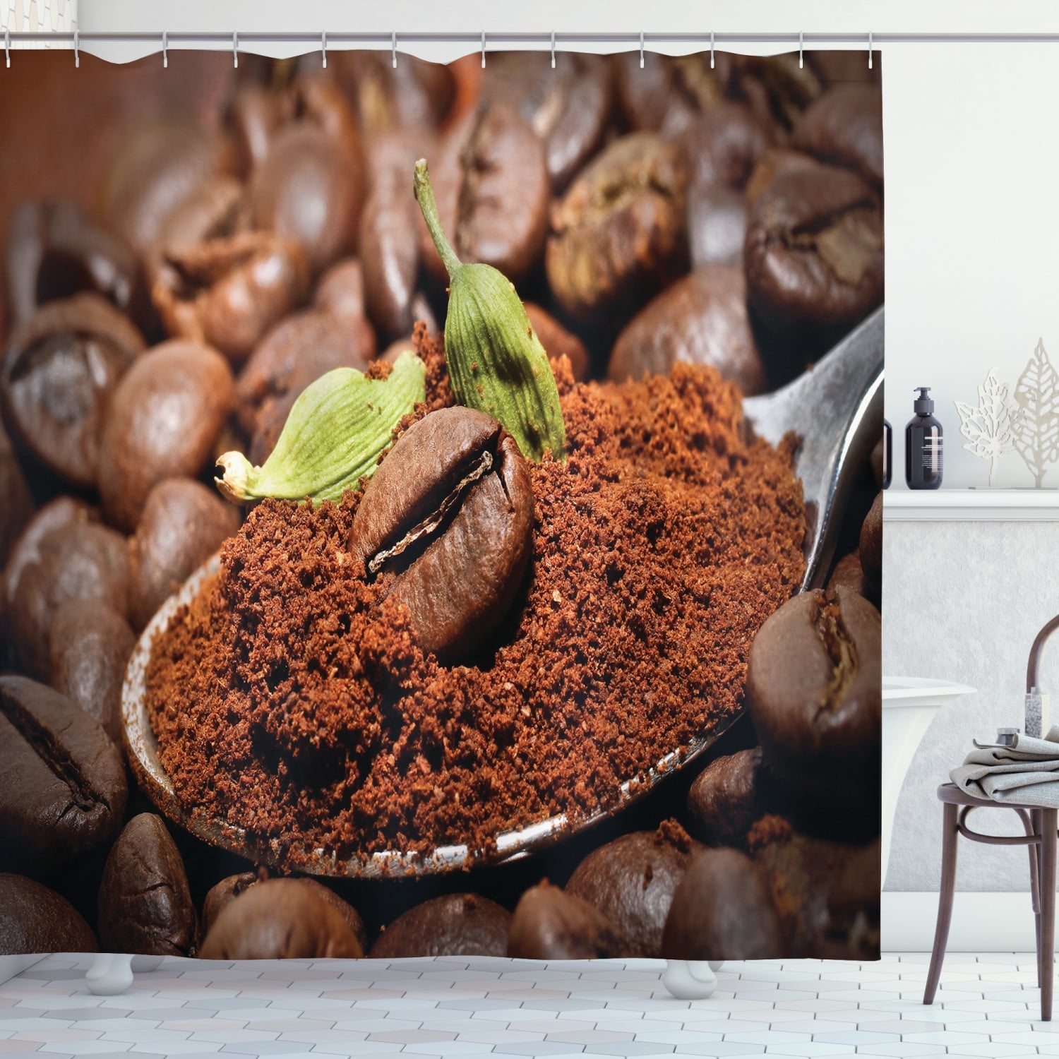 Coffee Shower Curtain, Arabic Beans with Flavored with Green Cardamom ...
