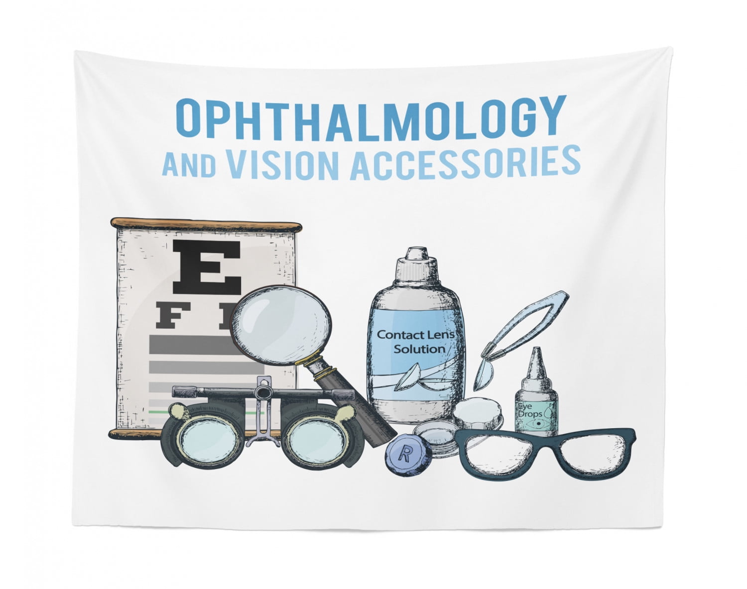 Eye Chart Tapestry, Scattered Optometry Accessories Lens Solution on a ...
