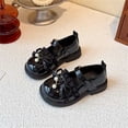 AVRNLIQ Kids Girls Black Mary Jane Flats Bow Pearl Dress Shoes Non-Slip ...