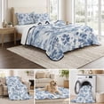 68x98in Quilt Bedding Set, Vintage Blue Garden Tree Mountain ...