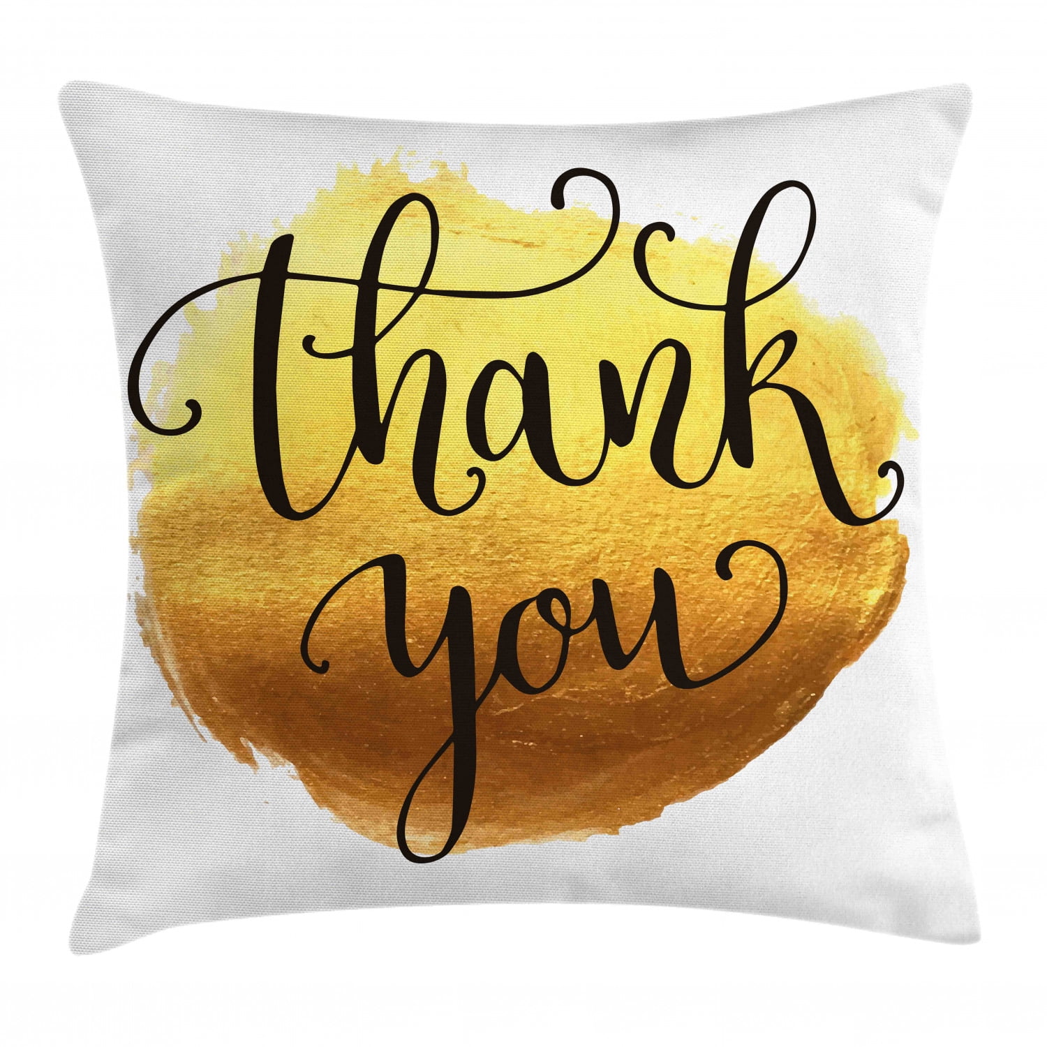 Thank You Throw Pillow Cushion Cover, Golden Yellow Tone Round Paint ...