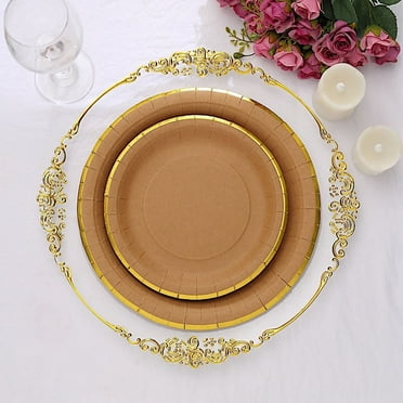 BalsaCircle 10 Gold Round 8" Disposable Plastic Salad Dinner Plates ...