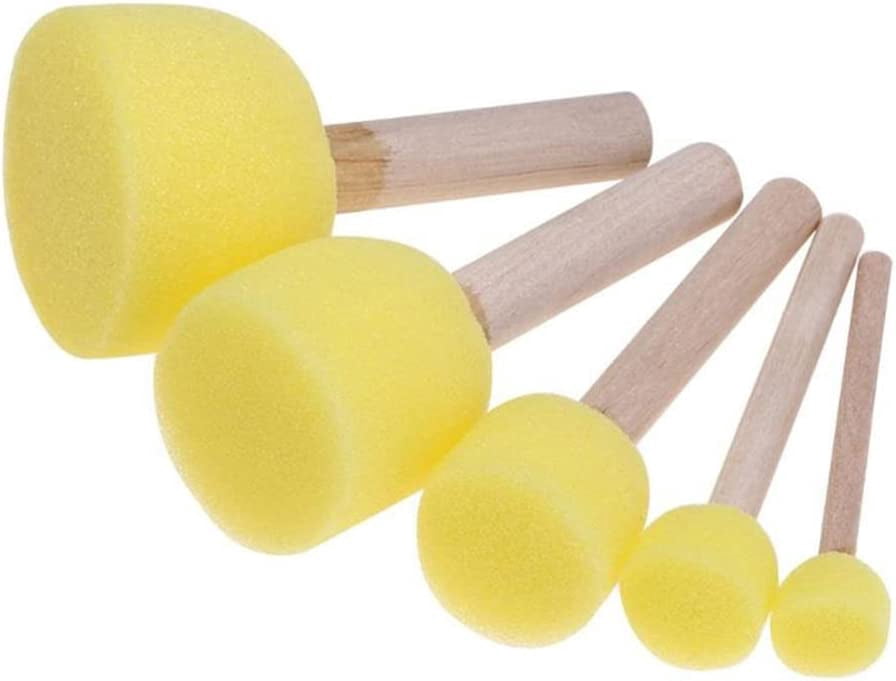 Pack of 10 Round Sponge Brush Sets, Wood Handle Foam Brushes, Painting ...