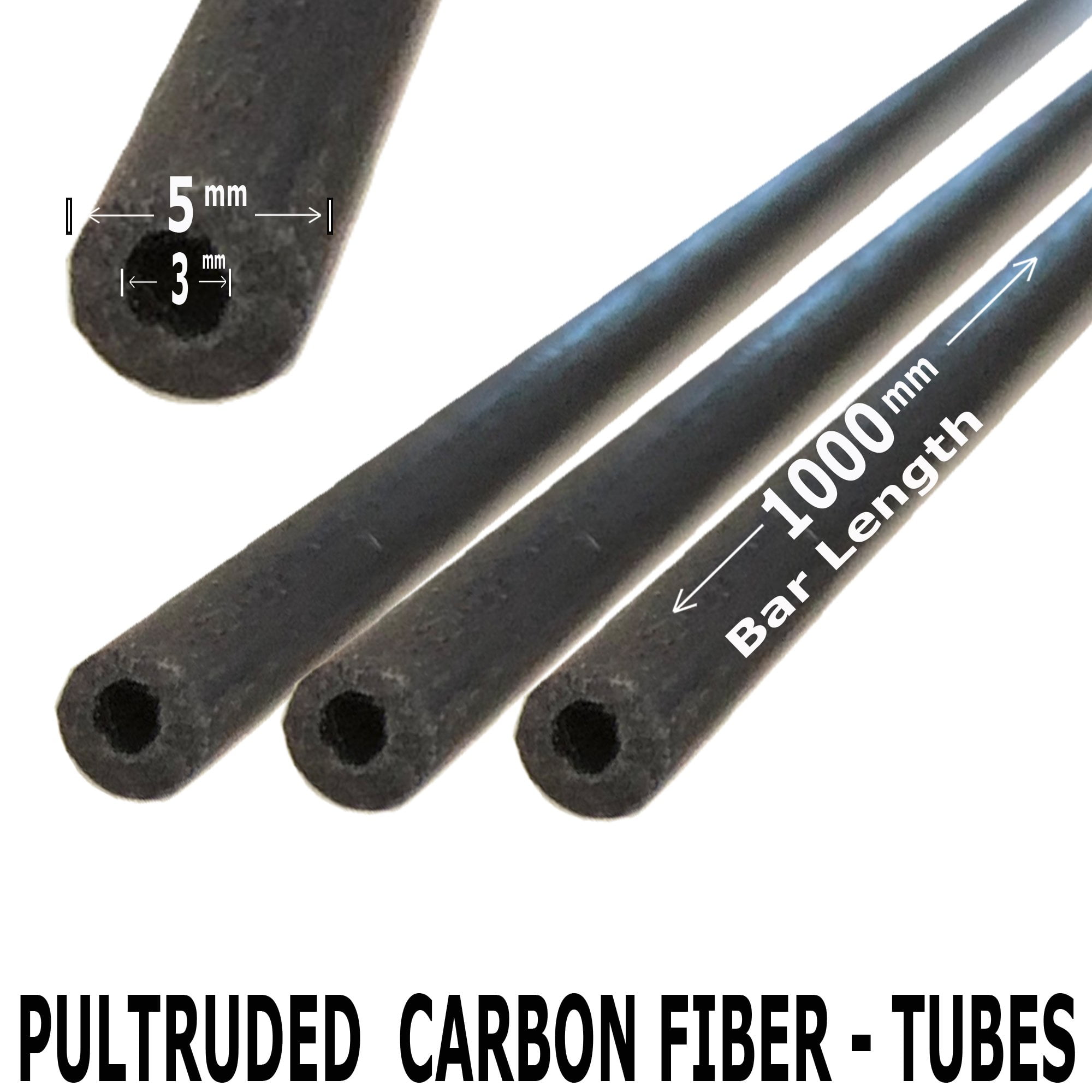 2 Piece - 5mm x 3mm x 1000mm Carbon Fiber Tube - Pultruded Round Tube ...