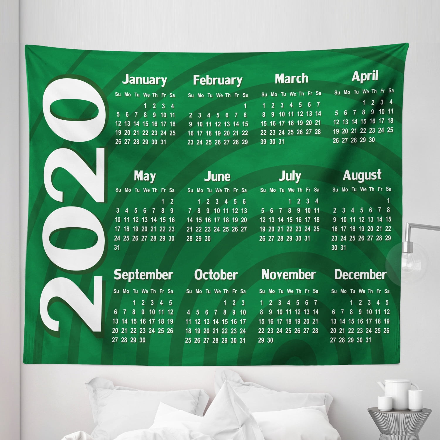 Calendar 2020 Tapestry, Modern Year Months Weeks and Days on Whirlpool ...