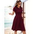 Burgundy Solid Color Vintage Style Fit & Flare Swing Dress For Cocktail ...
