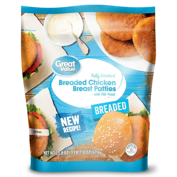 Great Value Fully Cooked Breaded Chicken Breast Patties, 23.8 oz ...