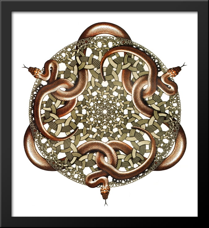 Snakes 28x30 Large Black Wood Framed Print Art by M.C. Escher - Walmart.com