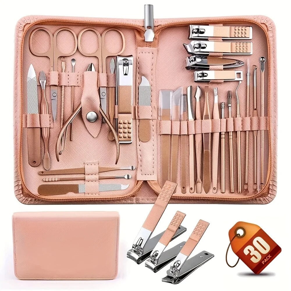 Trimtide Manicure Set With Steel Pink 30-Piece  High-Quality Nail Clipper Set Manicure Kit
