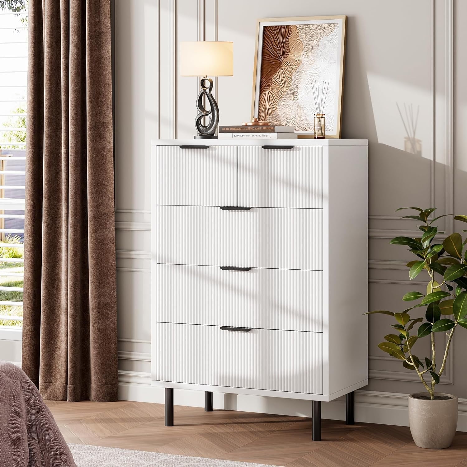 Click here for Yusazens Fluted 5-Drawer Dresser For Bedroom  Wood... prices