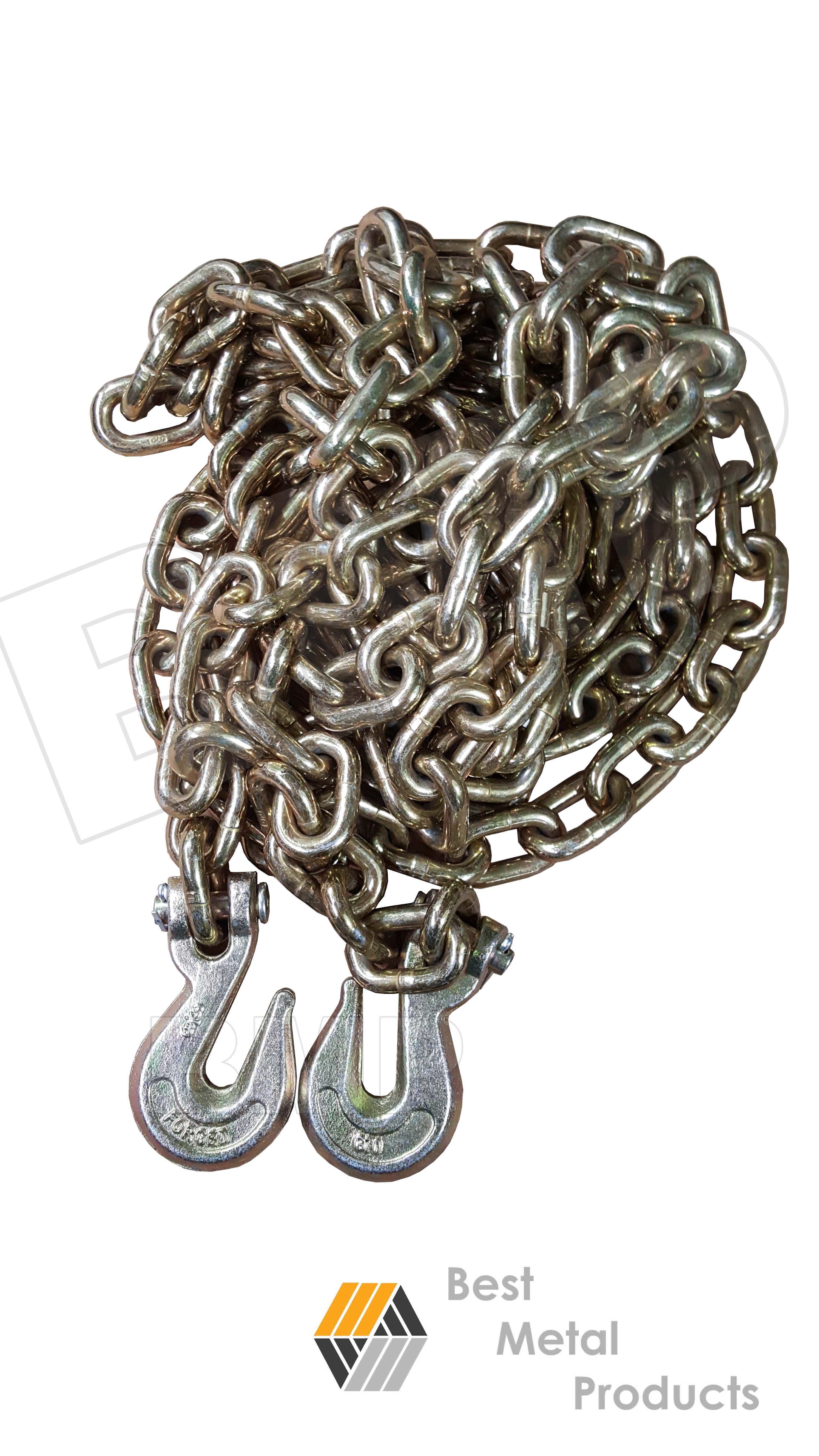 3/8" x 20 ft Tow Chain with Hooks Tie Down Binder Trailer Flatbed ...