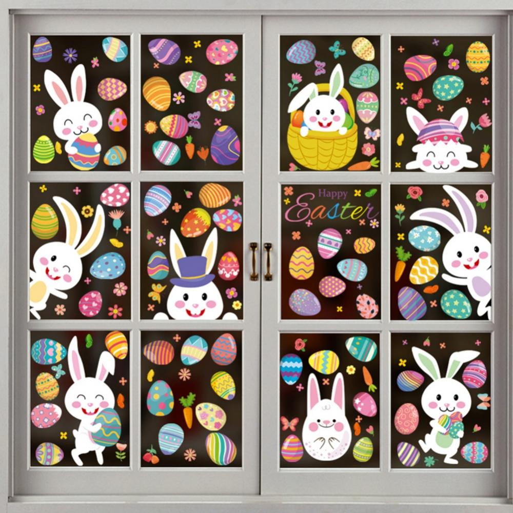 Window Clings for Kids 9 Sheets, Egg Bunny Chick Footprints Decals ...