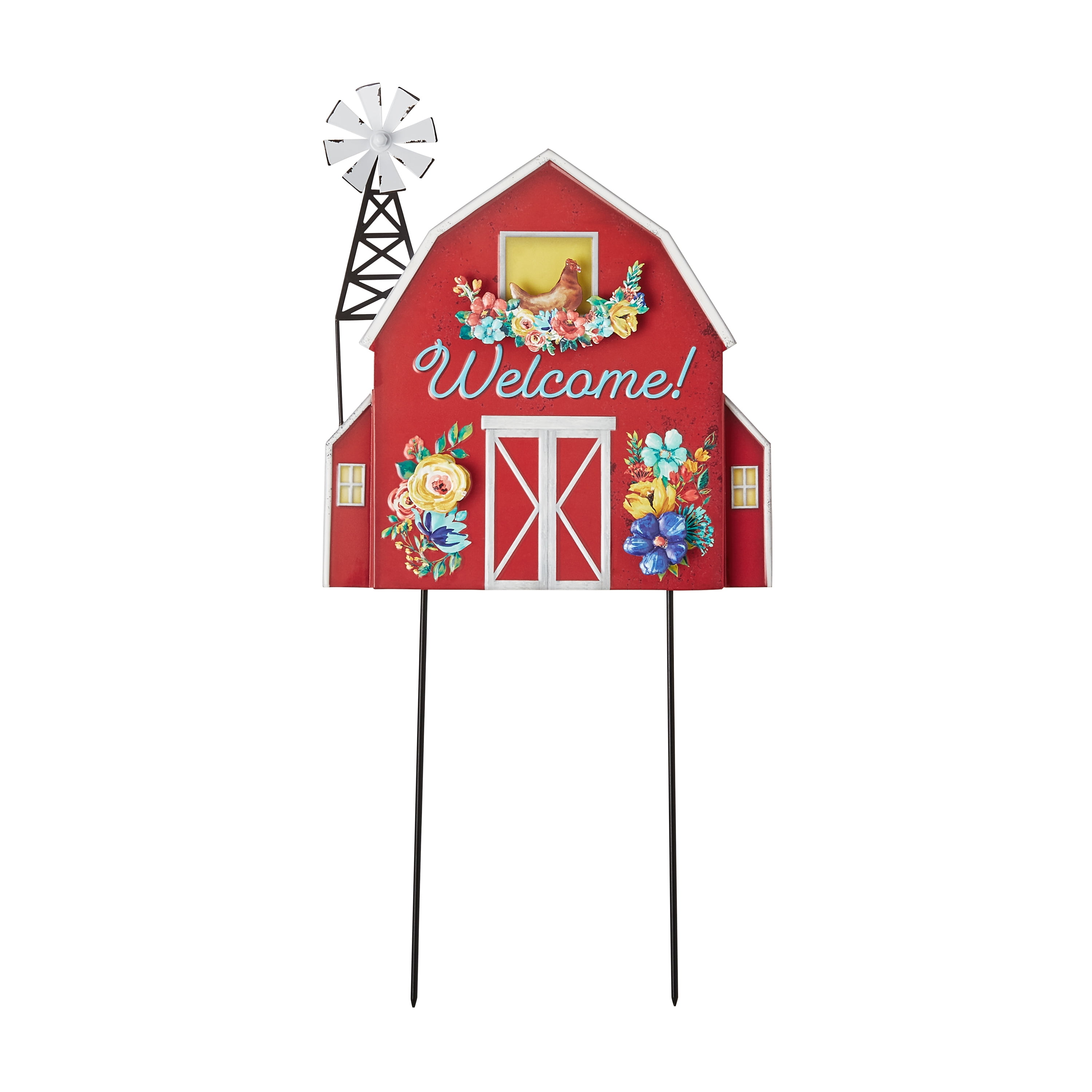 The Pioneer Woman 23" Welcome Red Barn Metal Outdoor Garden Stake ...