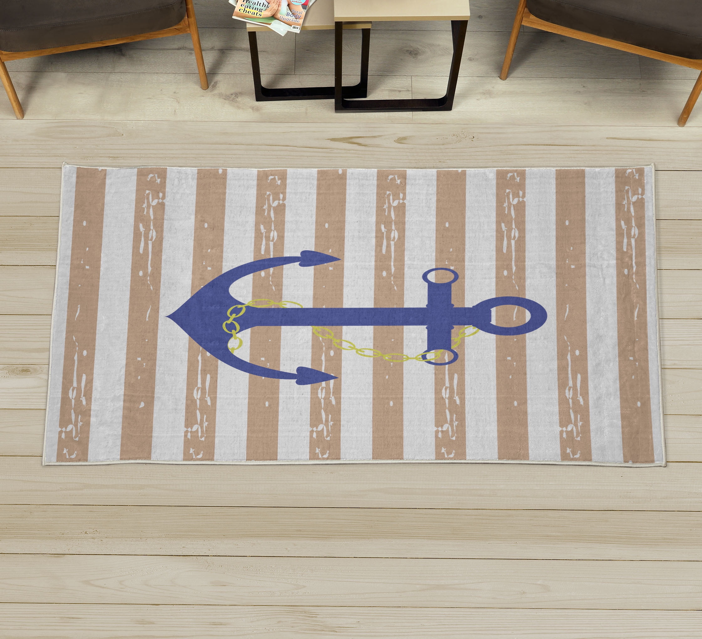 Striped Decorative Rug, Ship Anchor Chain Marine Life Inspired Lines ...