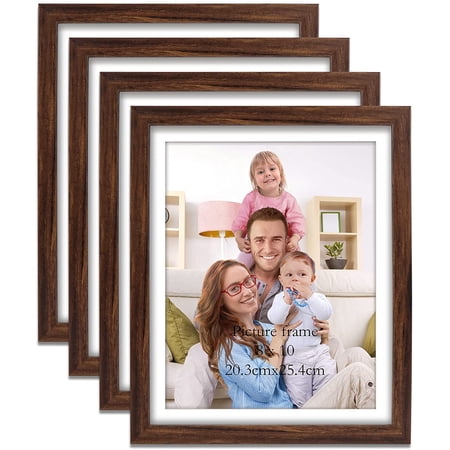 AmPm Brown 8x10 Picture Frame Set of 4, 9x11 Frames with Mat for 8” by ...