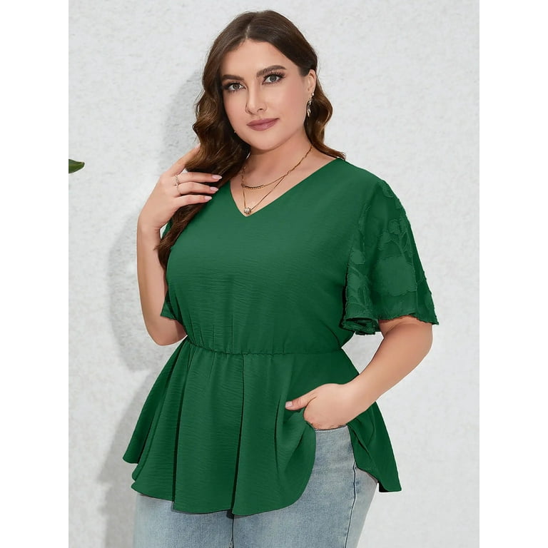 SHOWMALL Women's Peplum Tops Plus Size Lace Short Sleeve SHOWMALL Women's Peplum Tops Plus Size Lace Short Sleeve
