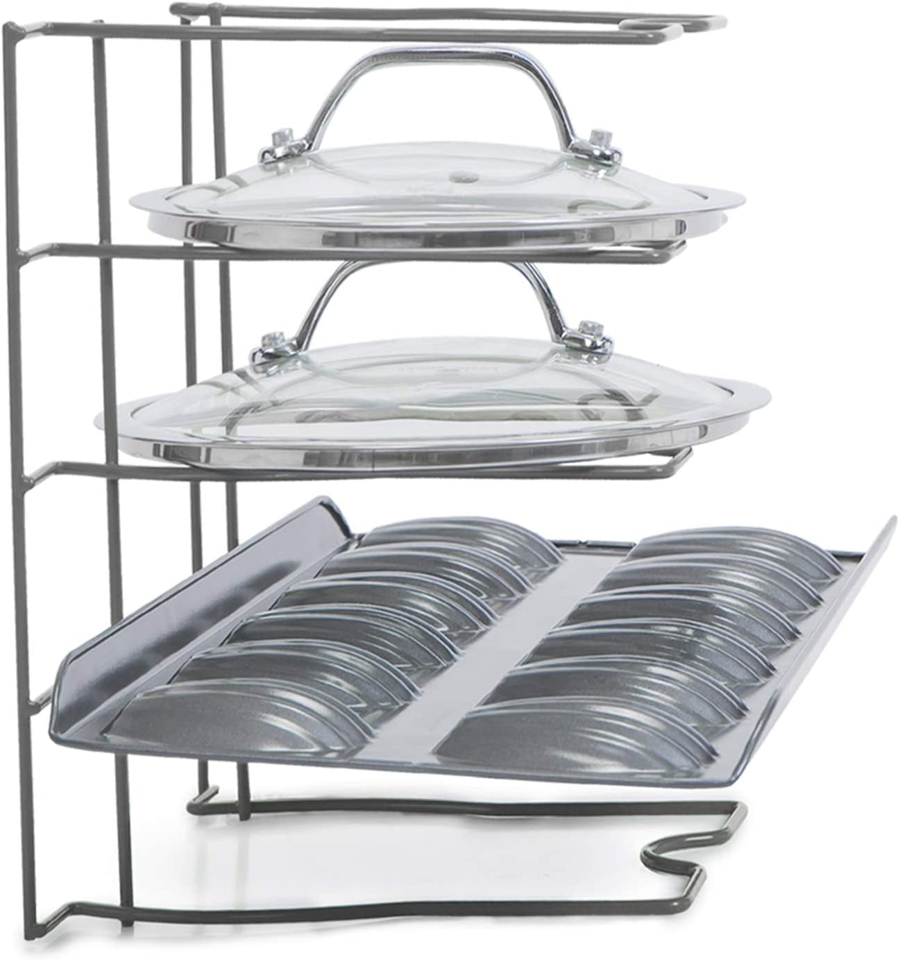 Smart Design Bakeware and Lid Storage Rack with 4 Compartment Dividers ...