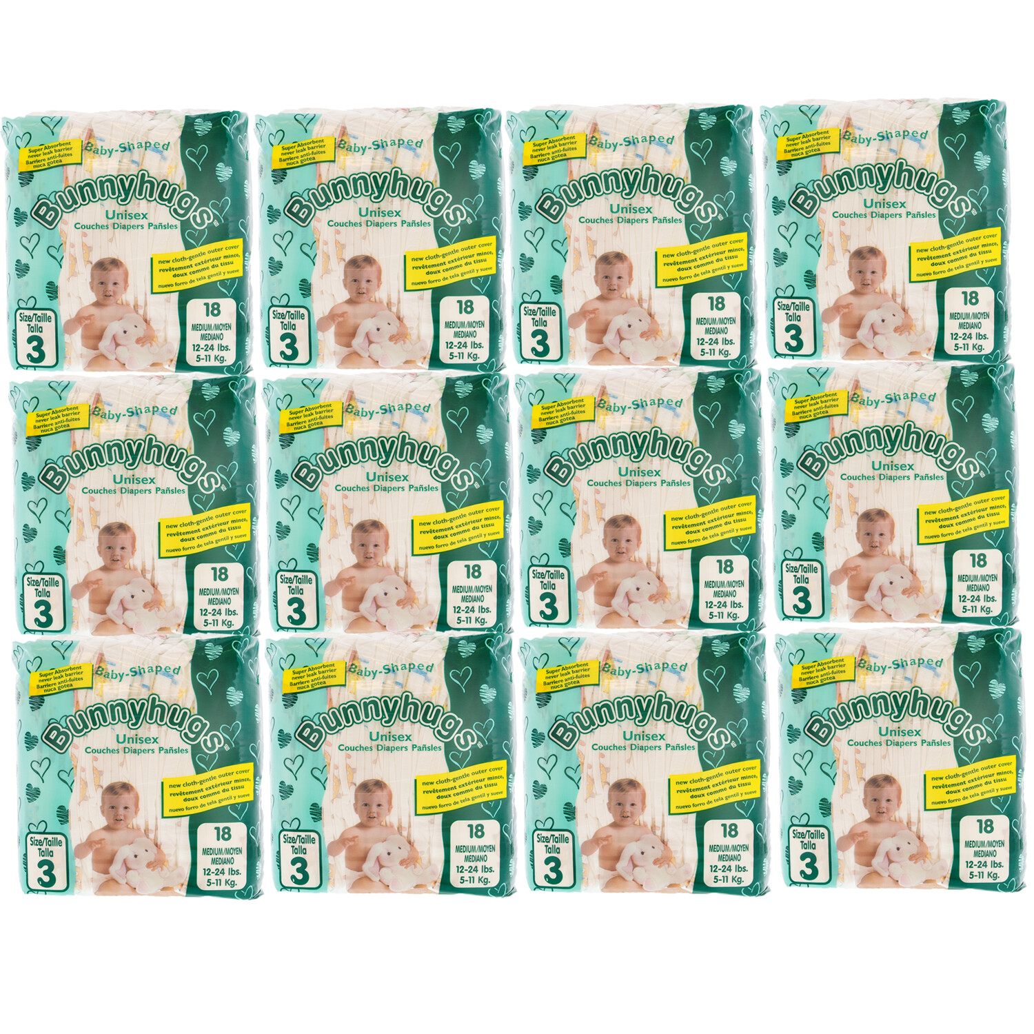 Bunnyhugs Baby-Shaped Diapers Size 3 (18 Count) Baby Diaper BH-0188 ...