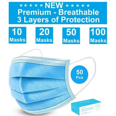 Disposable Face Mask - Pack of 50 Single Use Protective Masks With 3 ...
