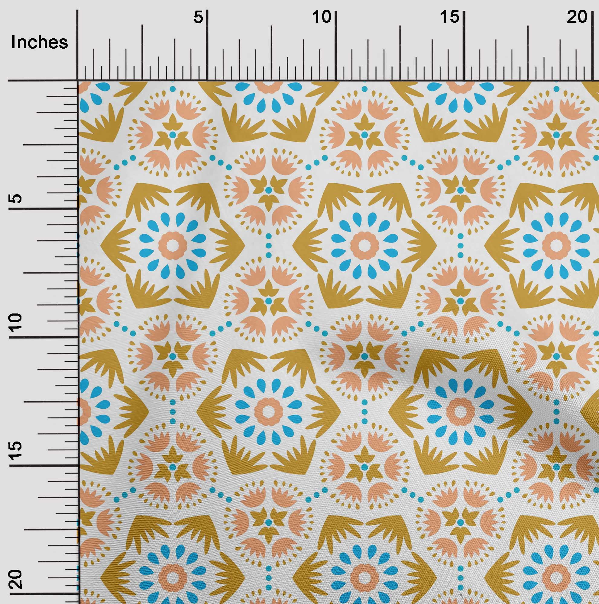 oneOone Viscose Chiffon Dark Mustard Fabric Artistic Flower & Shapes ...