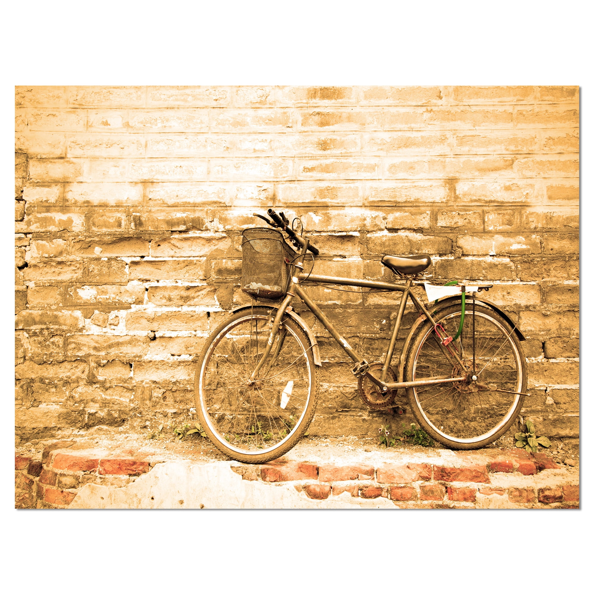 Vintage Bicycle against Brown Wall - Landscape Art Print Canvas ...
