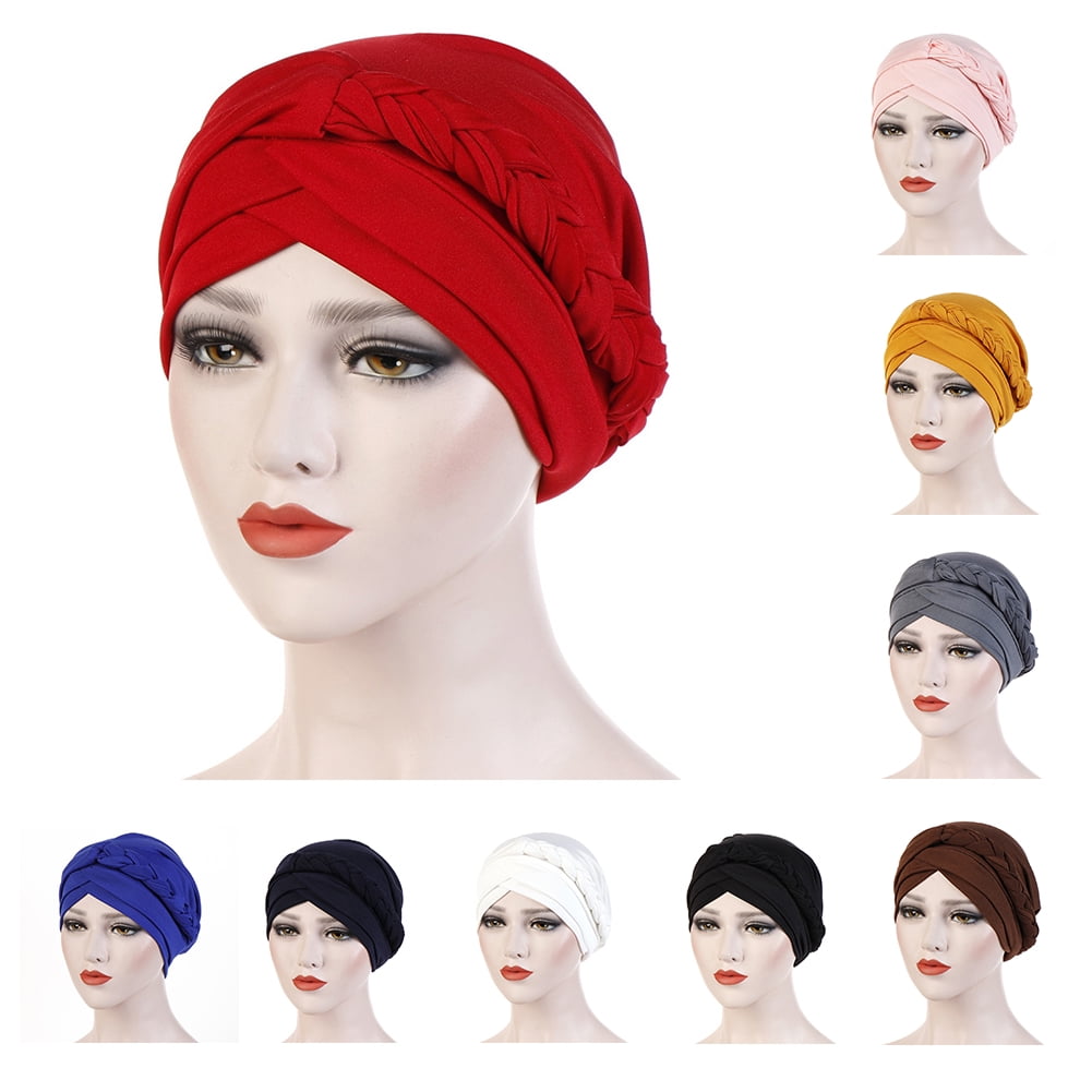 rygai Braid Muslim Women Turban Hat Chemo Cap Bandana Headwrap Navy ...