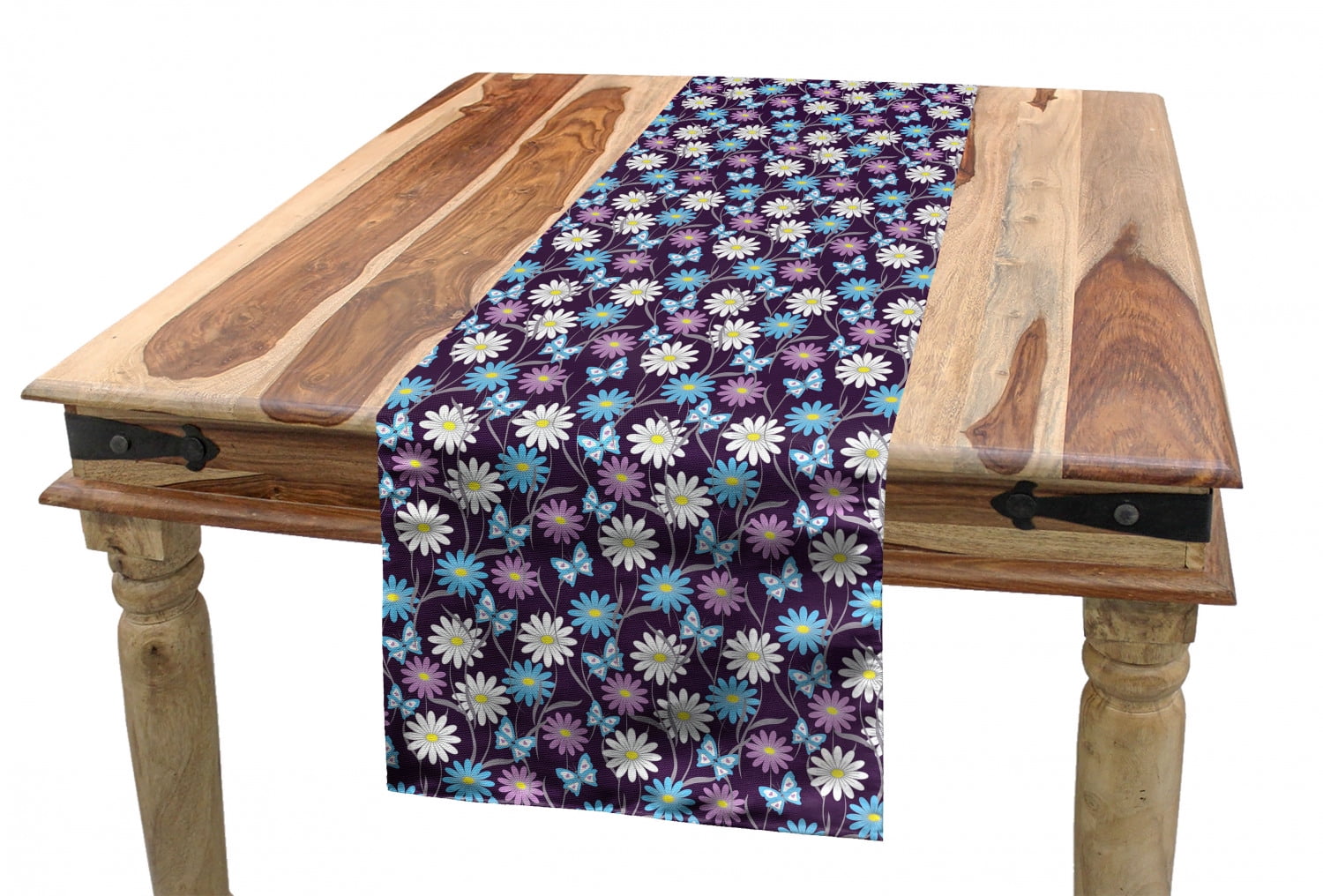 Flower Table Runner, Blossoming Flower Composition with Butterflies ...