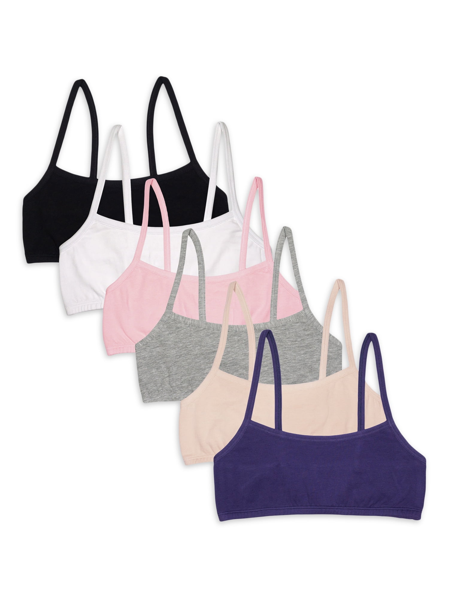 Fruit of the Loom Girls Spaghetti Strap Sports Bra, 6-Pack Sizes 28-40 ...