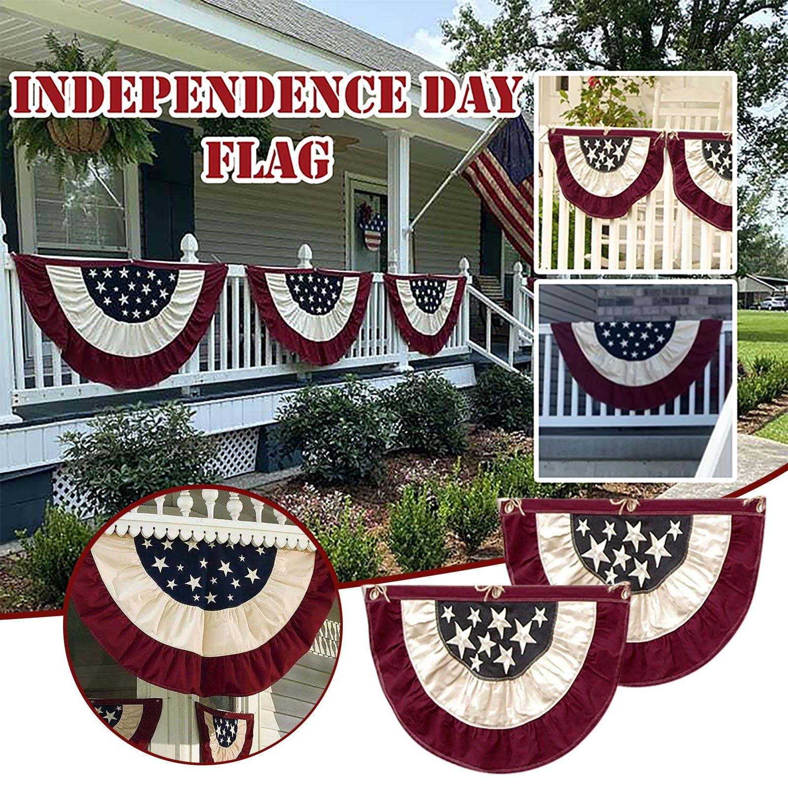 2pcs American Pleated Fan Flag Usa American Bunting Decoration Print