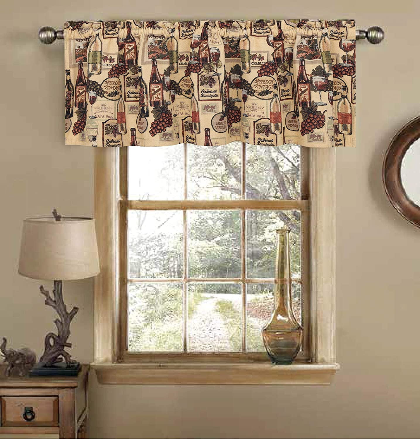 Tapestry Valance Rod Pocket Window Valance Wine Bottles - Walmart.com