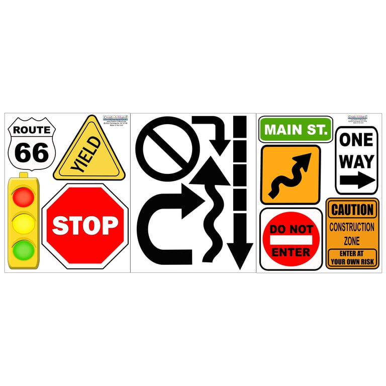 Road Traffic Street Sign Stickers 42 Piece Mega Road Traffic Wall ...